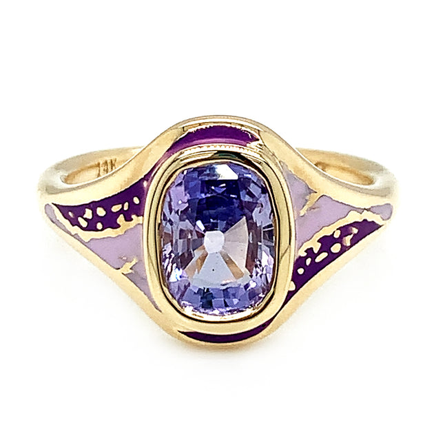 Purple Sapphire & Enamel Ring - "Purple Sgraffito Abstract" – Alara