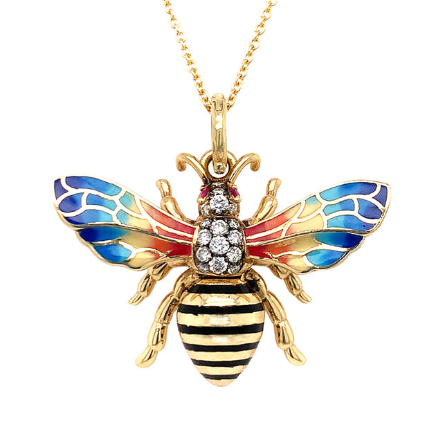 Fired Enamel, Diamond, & Ruby Necklace - "Signature Bee" – Alara
