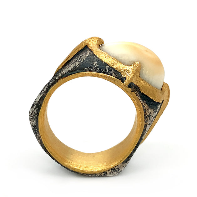 Sterling Silver & Yellow Gold Elk Ivory Ring - "Forrest King" – Alara