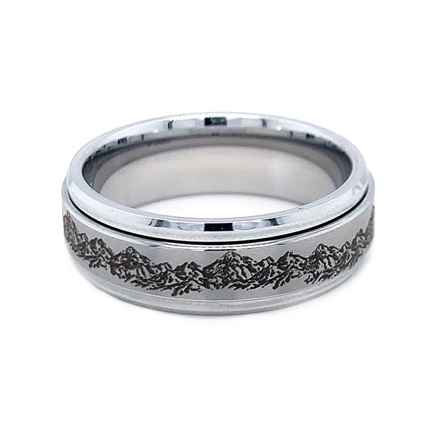 Tungsten with Mountain Engraving "Spinner" Ring – Alara