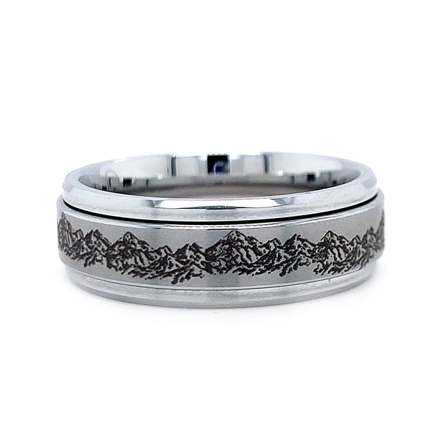 Tungsten with Mountain Engraving "Spinner" Ring – Alara