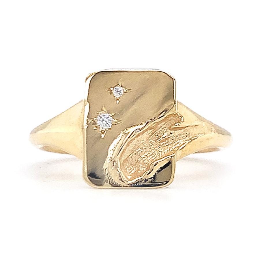 Diamond & Yellow Gold Signet Ring - "Van Gogh Sunflower" – Alara