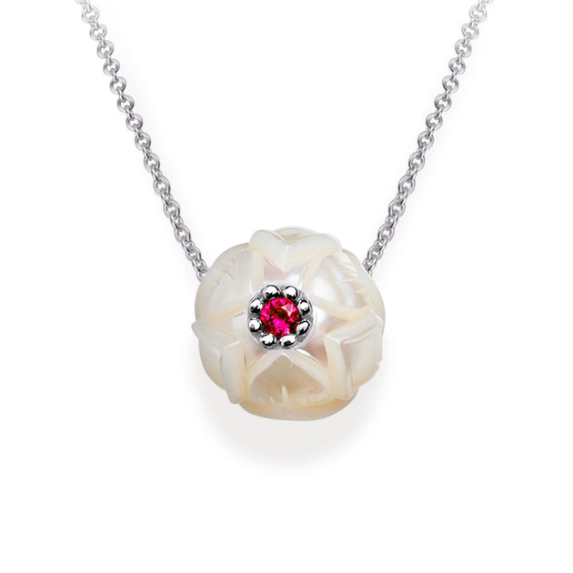 Pearl & Ruby Necklace - "Lotus Flower" | Alara Jewelry